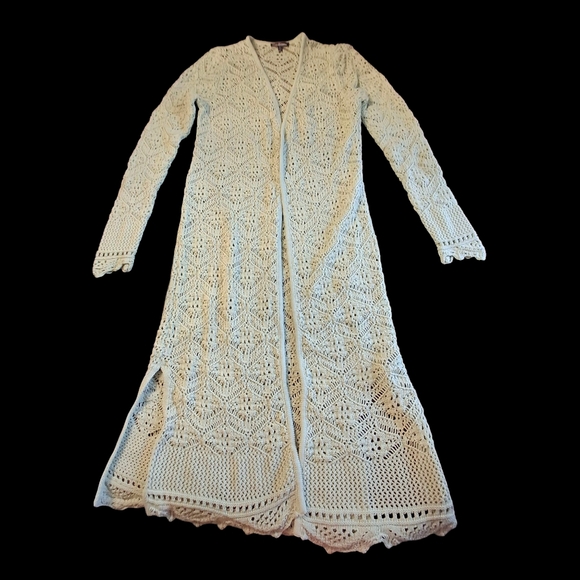 Freshman | Sweaters | Freshman 996 Crochet Maxi Green Open Front Long ...
